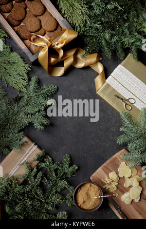 Wrapping christmas gifts concept with gift boxes, twine and tags Stock ...