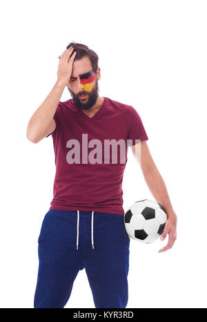 Angry disappointed sports fan watching favourite football team loosing ...