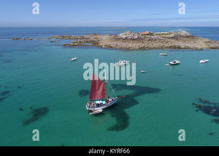 Aerial view over the Minquiers, a group of islands and rocks in the ...
