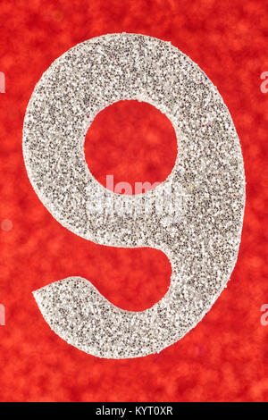 Number nine red color over a yellow background. Anniversary. Horizontal ...