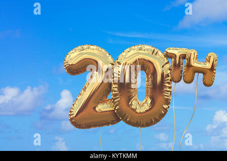 Gold number 20 foil birthday balloon isolated on white. Golden party ...
