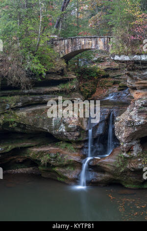 The Upper Falls with bridge in Hocking Hills State Park, Ohio Stock ...