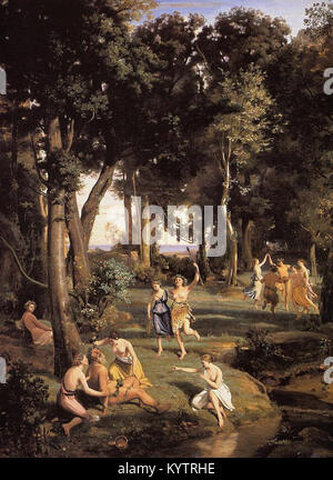 This painting by Jean-Baptiste-Camille Corot depicts a rural landscape ...