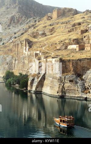 Ancient Rumkale fortress near Halfeti, rising above the Euphrates river ...