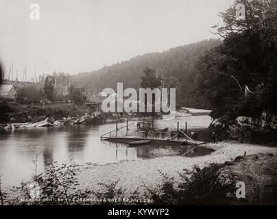 Punt bridge on the Inangahua River, New Zealand, c.1890 Stock Photo - Alamy
