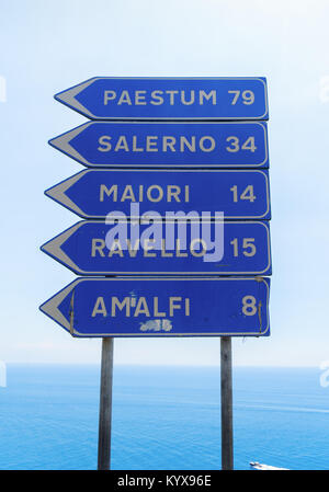 Amalfi and Positano direction Road signs on Amalfi coast, Italy Stock ...