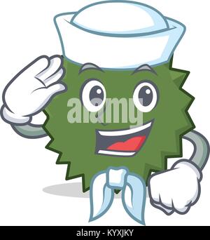 Cartoon durian fruit pirate character wielding gun and sword, tough and ...