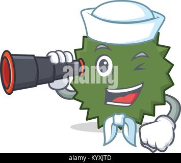 Cartoon durian fruit pirate character wielding gun and sword, tough and ...