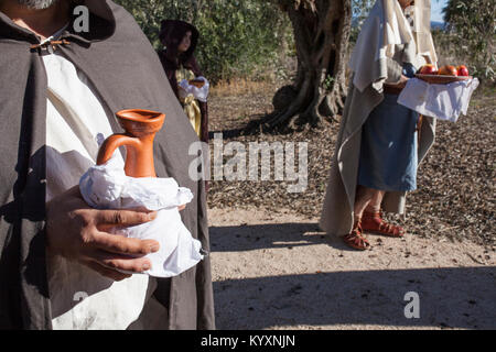 Entourage with food and wine offerings. Reenactment of Iberian Goddess ...