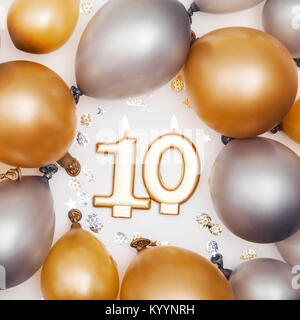 Happy 10th birthday gold balloon greeting background. 3D Rendering ...