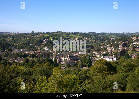 View over Nailsworth valleys on the edge of the Cotswold Hills ...