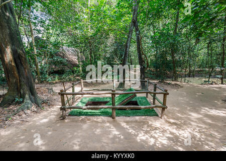 Hidden pit with spikes, at Cu Chi, used in the Vietnam War Stock Photo ...