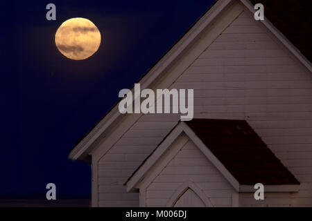 Full Super Moon over Country Church Canada Stock Photo - Alamy