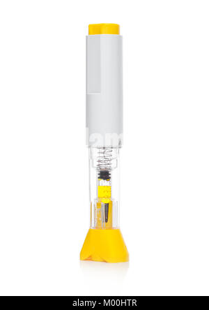 woman use pre-filled pen syringe for take the FSH (Follicle Stimulating ...