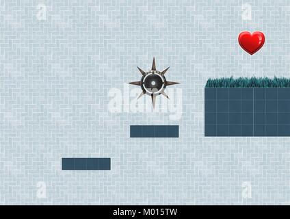 Computer Game Level with heart and traps Stock Photo - Alamy