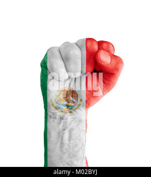 Mexico flag painted on hand over white background Stock Photo - Alamy