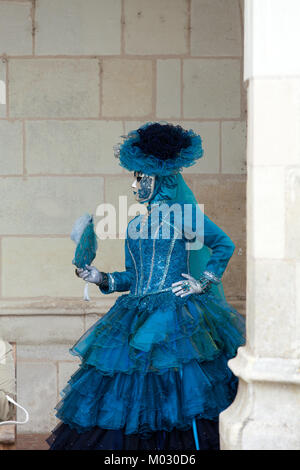 The blue lady in the carnivalesque costume and venetian mask Stock ...