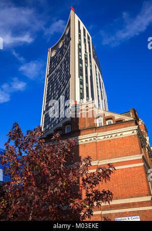 London, England. Strata SE1 high-rise building with three wind turbines ...