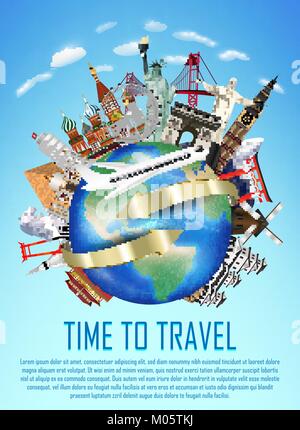 airplane with world travel landmark over the world Stock Vector Image ...