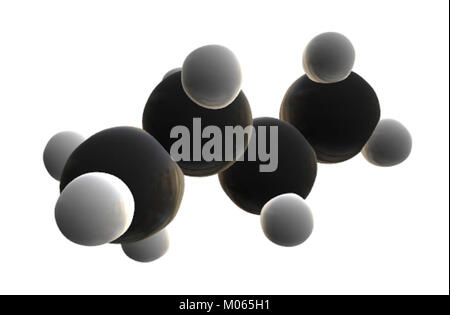 The 3D structure of the butane molecule shows its arrangement of carbon ...