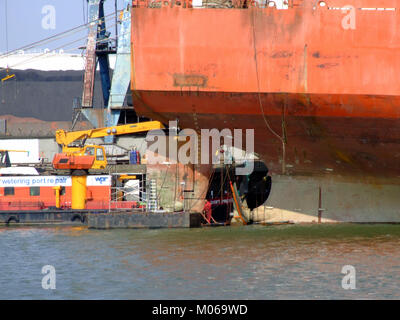 This photograph captures a Bow Lancer, a ship at Botlek Harbour in the ...