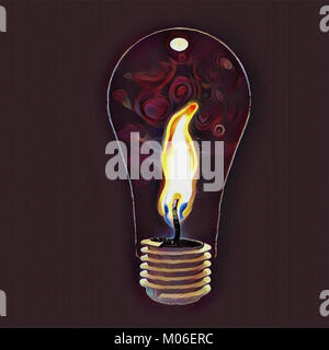 Surrealism. Light bulb with candle light inside Stock Photo - Alamy