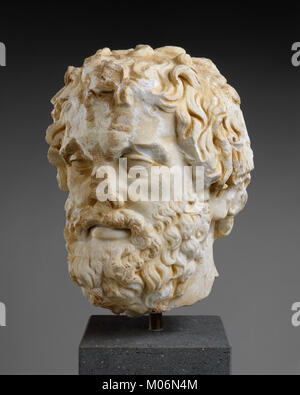This classical marble portrait of a man shows detailed craftsmanship ...