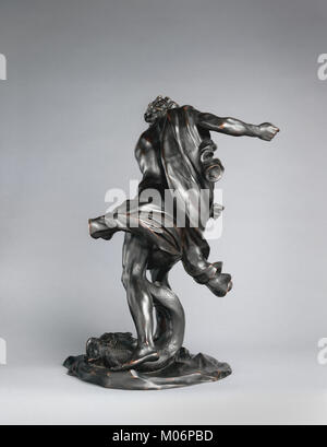 This artwork shows Neptune, Roman god of the sea, flanked by two sea ...