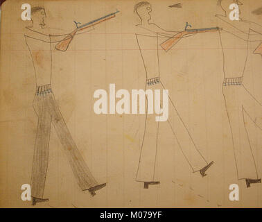 This ledger drawing by Indigenous artists depicts historical and daily ...
