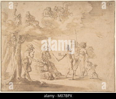 This artwork depicts the Judgment of Paris, illustrating the ...