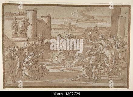 A dramatic representation of Marcus Curtius leaping into the chasm ...