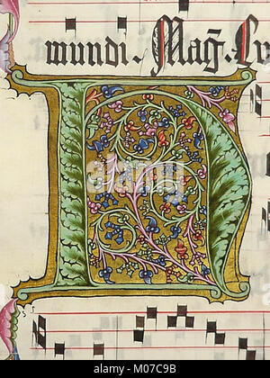 This illuminated manuscript features a decorative initial from the ...