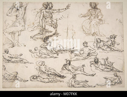This artwork features kneeling, seated, and standing figures on one ...