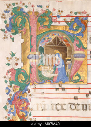 An illuminated manuscript featuring a decorated initial 'Q ...