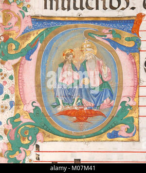 The manuscript leaf depicts the Holy Trinity in Initial 'T ...
