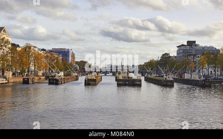 Amstelsluizen sluice gates, Amstel river, Amsterdam, Netherlands Stock ...
