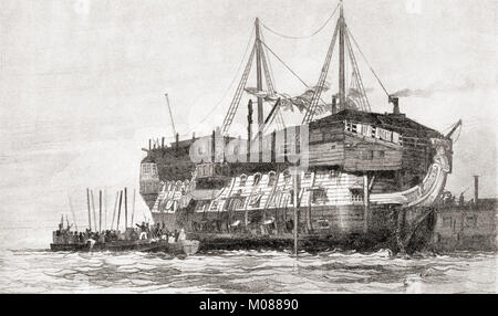 PRISON HULK "York" in Portsmouth harbour in an 1807 engraving y Stock ...