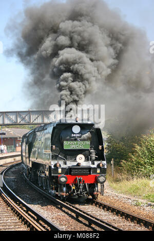 Battle of Britain Class steam locomotive 34046 Braunton running as ...