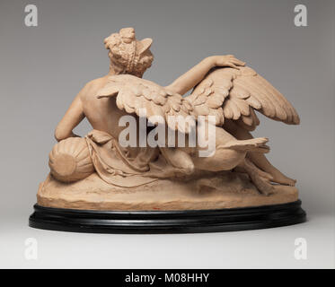 This artwork depicts the classical myth of Leda and the Swan, featuring themes of transformation ...