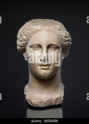 This marble head represents a Ptolemaic queen from ancient Egypt. The ...