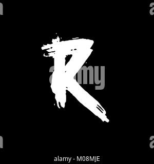 Letter R. Handwritten by dry brush. Rough strokes font. Vector ...