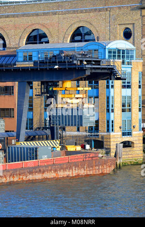 Waste transfer barge, River Thames, Canary Wharf, London, United ...