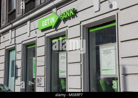 KATOWICE, POLAND - SEPTEMBER 5, 2014: Bank Pekao branch in Katowice ...