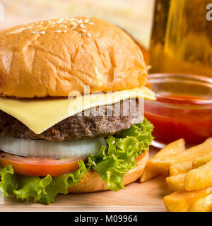 Roll And Burger Showing Fast Food And Chips Stock Photo - Alamy