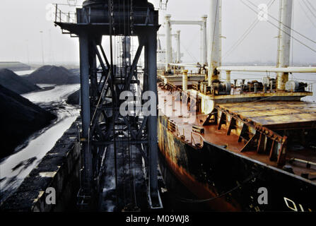 Coal import terminal quay quayside, Newport Docks, Wales UK in 1991 ...