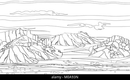 Hand drawing mountain ranges in engraving style. Vintage mountains ...