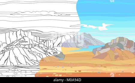 Hand drawing mountain ranges in engraving style. Vintage mountains ...