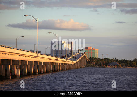Caloosahatchie River, Edison Bridge, and Downtown Fort Myers Skyline as ...