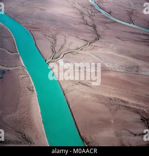 Aerial view of the Colorado River and delta where it empties into the ...