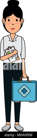 female doctor with medical order and kit vector illustration design ...